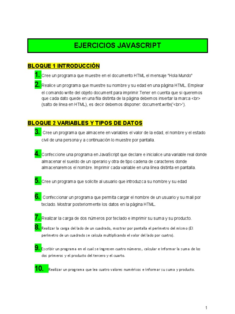 Ejercicios JavaScript - Documentos de Google | PDF | Script Java ...