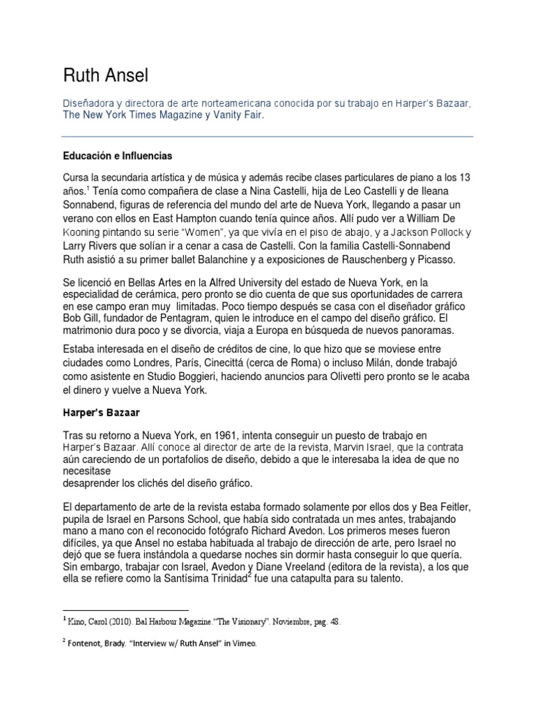 Biografía Ruth Ansel | PDF | Periódico Y Revista