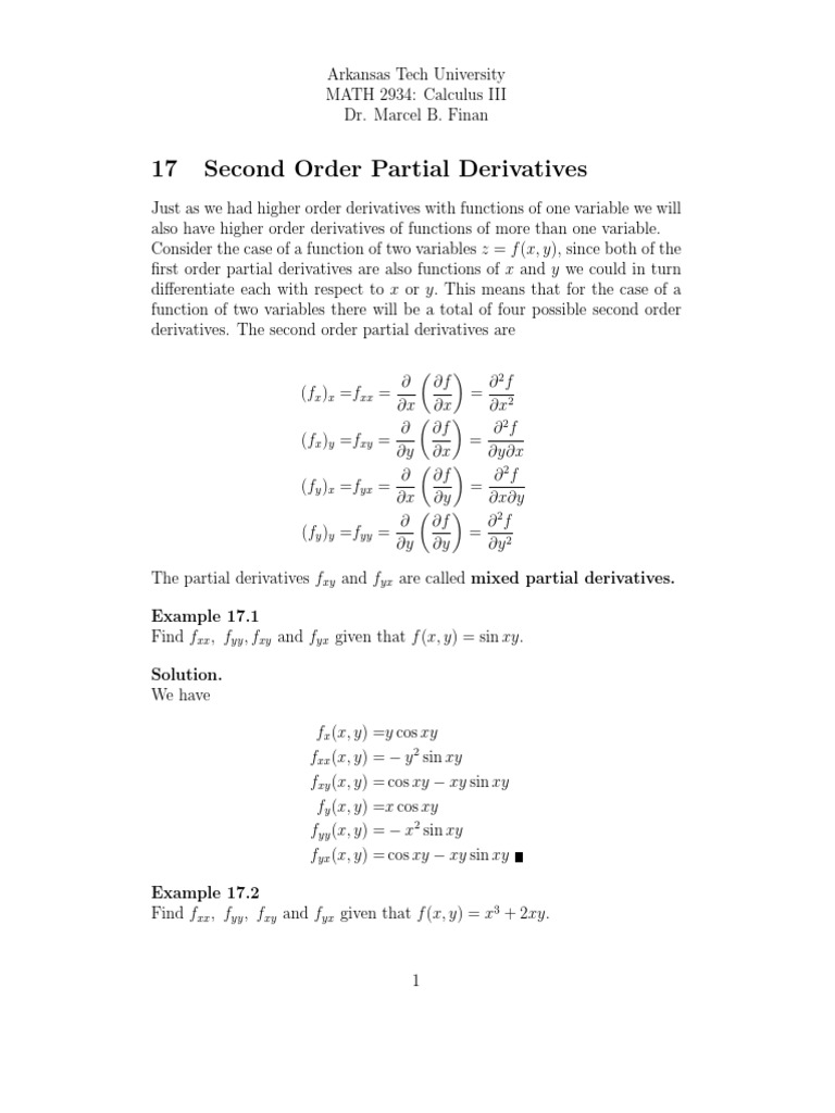 Cal147 Second Order Partial Derivatives | PDF | Derivative | Analysis