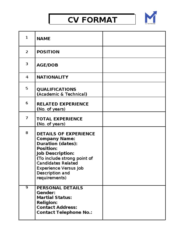 CV Format | PDF
