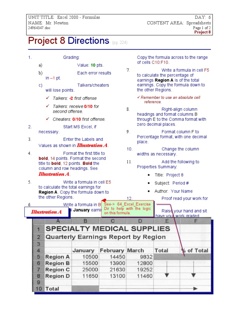 Excel 2000 Formulas Project Guide | PDF | Spreadsheet | Microsoft Excel