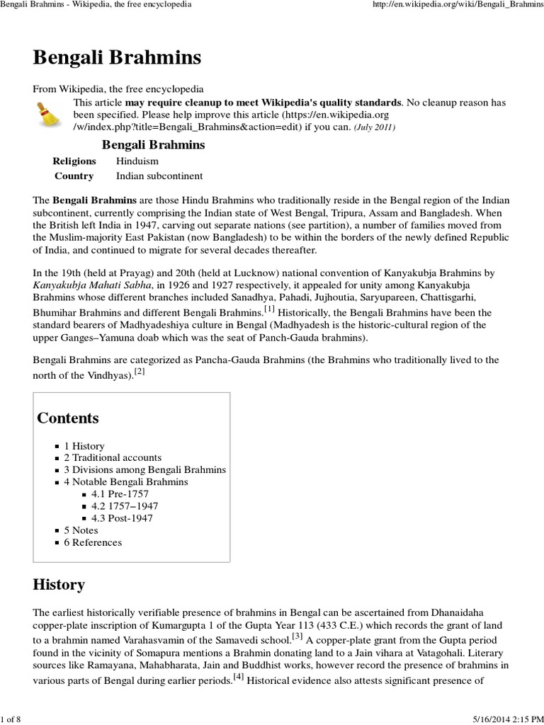 Bengali Brahmins - Wikipedia, The Free Encyclopedia | PDF