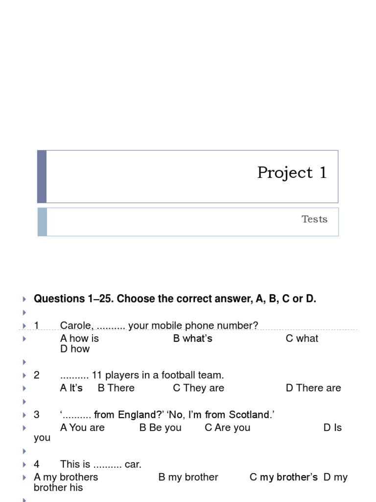 Project 1 - Test | PDF | Bedroom | Sentence (Linguistics)