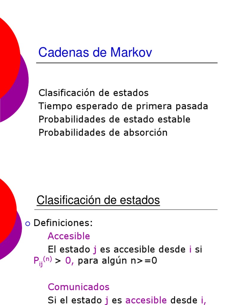 6 Cadenas de Markov Estado Estable 2013 | Cadena Markov | Matemáticas ...