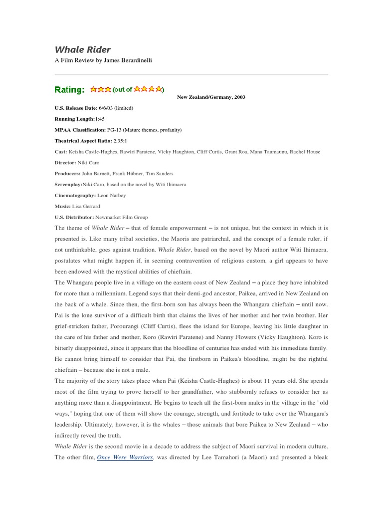 Whale Rider Review | PDF | Māori People | Polynesia
