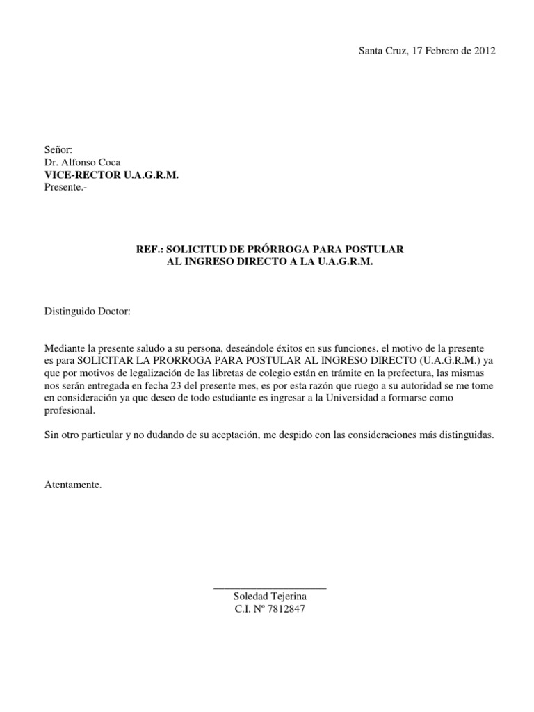 Carta de Solicitud de Prórroga 1 | PDF