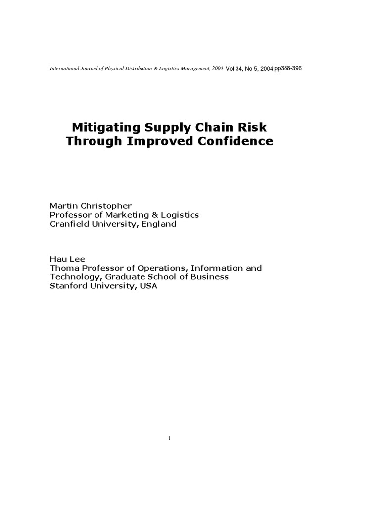 Mitigating Supply Chain Risk | PDF | Supply Chain Management | Supply Chain