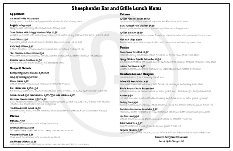 Sheepherder Bar and Grill Menu | PDF | French Fries | Salad