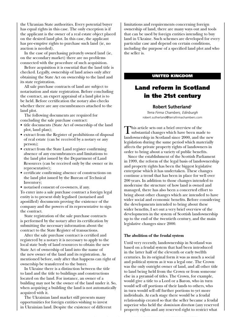 Land Reform in Scotland in The 21st Century | PDF | Leasehold Estate ...