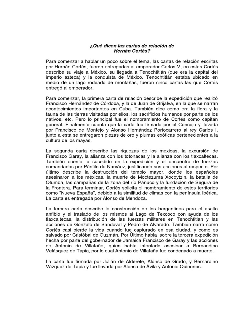 Cartas de Relación de Hernán Cortés | PDF | Hernán Cortés ...