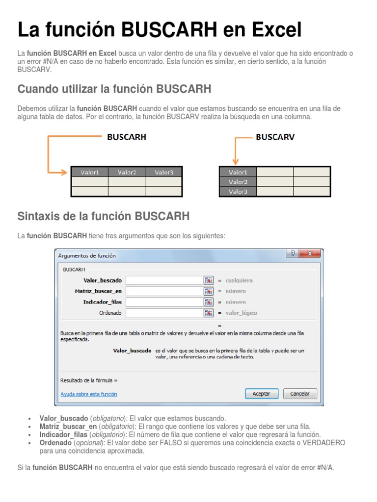 La Función BUSCARH en Excel | PDF | Tabla (base de datos) | Microsoft Excel