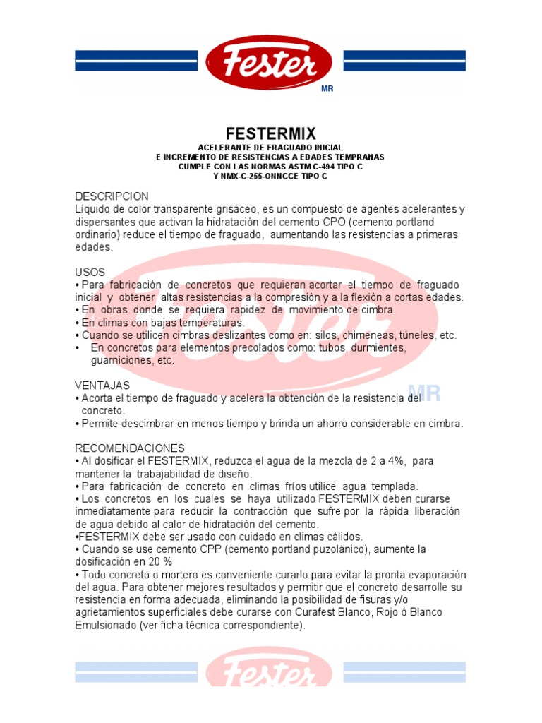 Fester Mix | PDF | Cemento | Hormigón