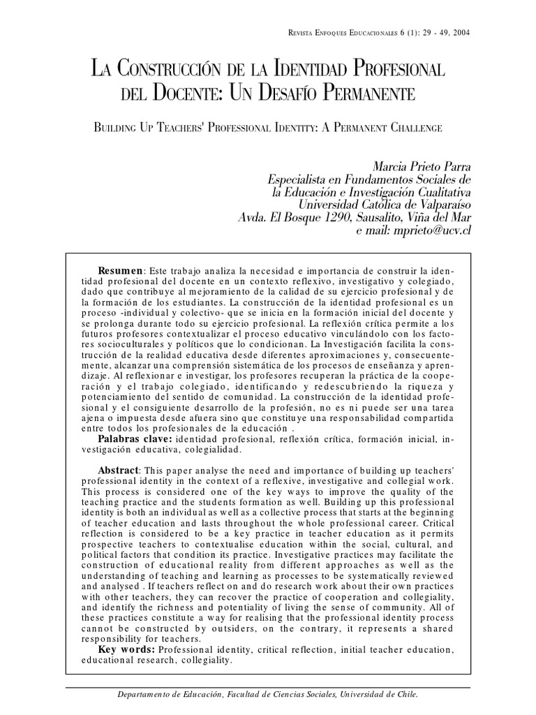 Construccion de La Identidad Profesional Docente | PDF
