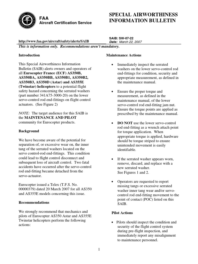 AS350BService Bulletin | PDF | Aviation Safety | Aerospace