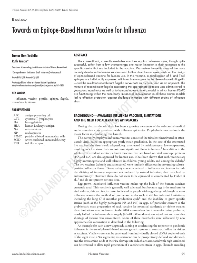 Towards An Epitope-Based Human Vaccine For Influenza: Tamar Ben-Yedidia ...