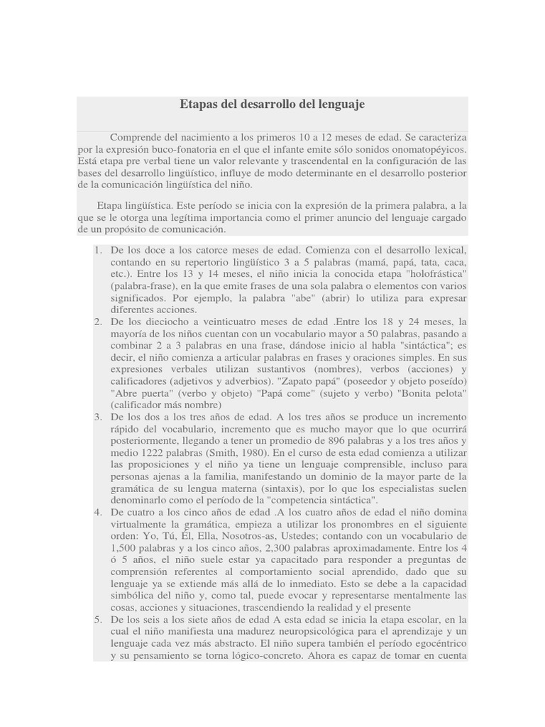 Etapas Del Desarrollo Del Lenguaje | PDF | Aquisición de idioma | Palabra