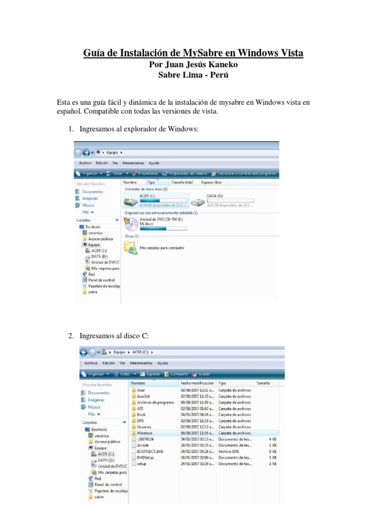 Guía de Instalación de MySabre en Windows Vista | PDF | Microsoft ...