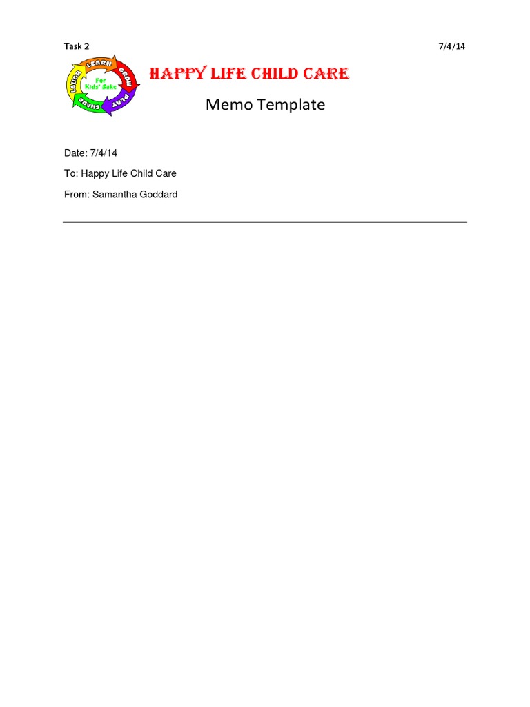 Happy Life Child Care Memo Template | PDF