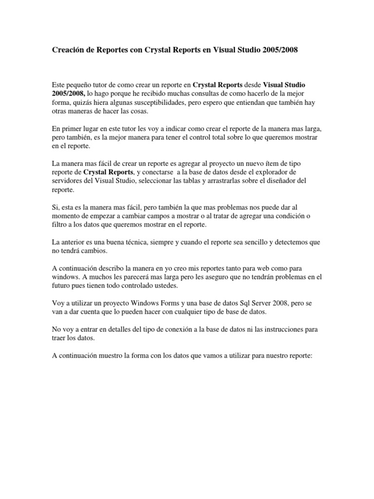 Creación de Reportes Con Crystal Reports en Visual Studio 2005 | PDF ...