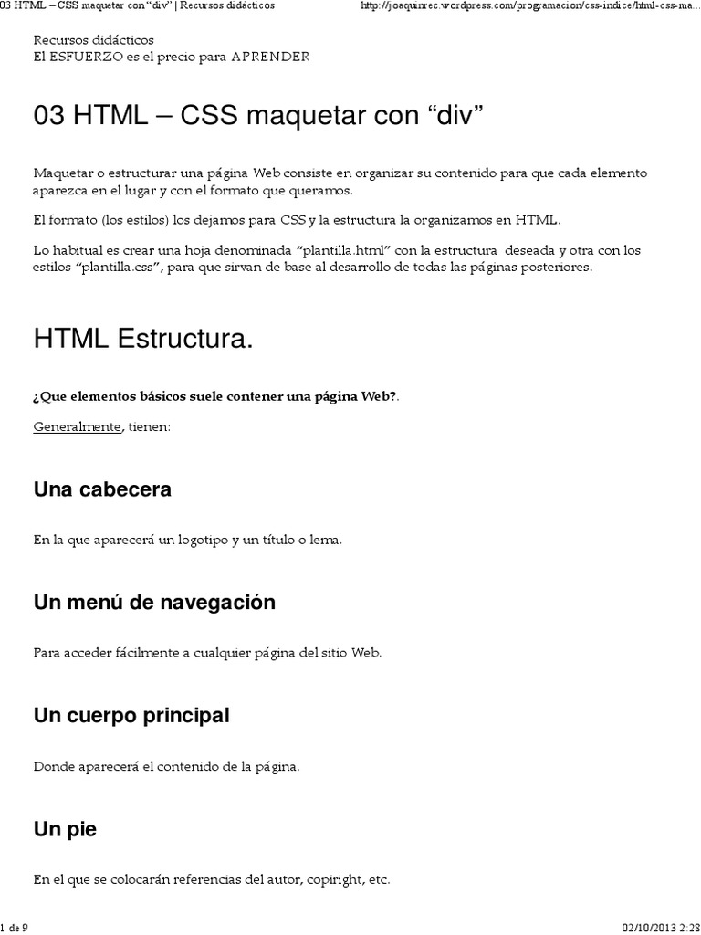 03 HTML - CSS Maquetar Con "Div" - Recursos Didácticos | PDF | HTML ...