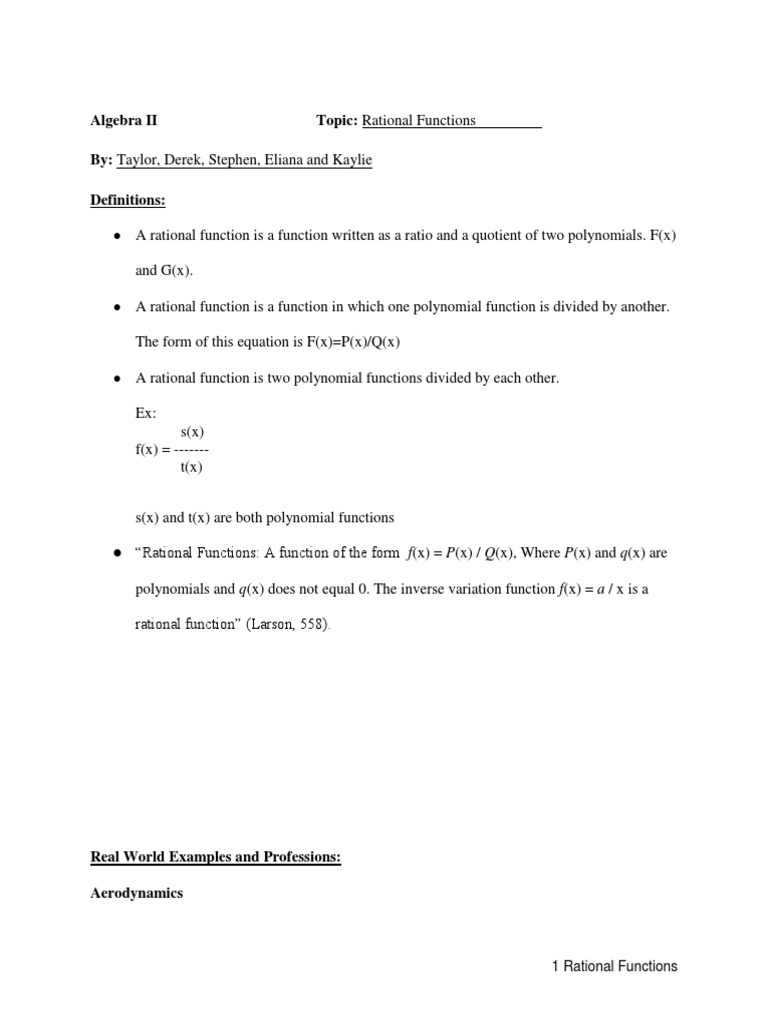 Rationalfunctions Pdf Asymptote Equations