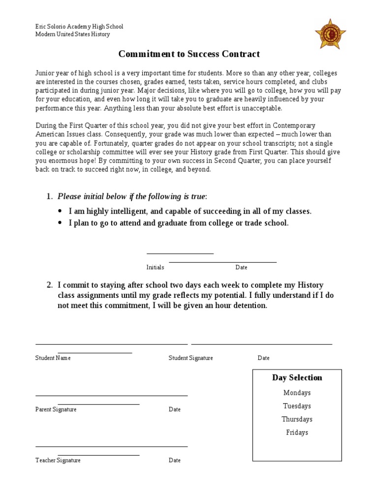 Commitment Contract 1 | PDF | Schools | Adolescence