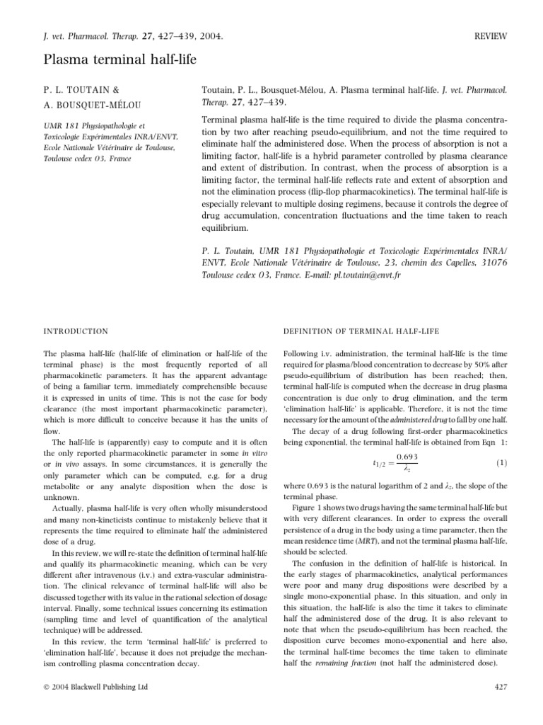 Plasma terminal half-life review | PDF | Pharmacokinetics | Bioavailability