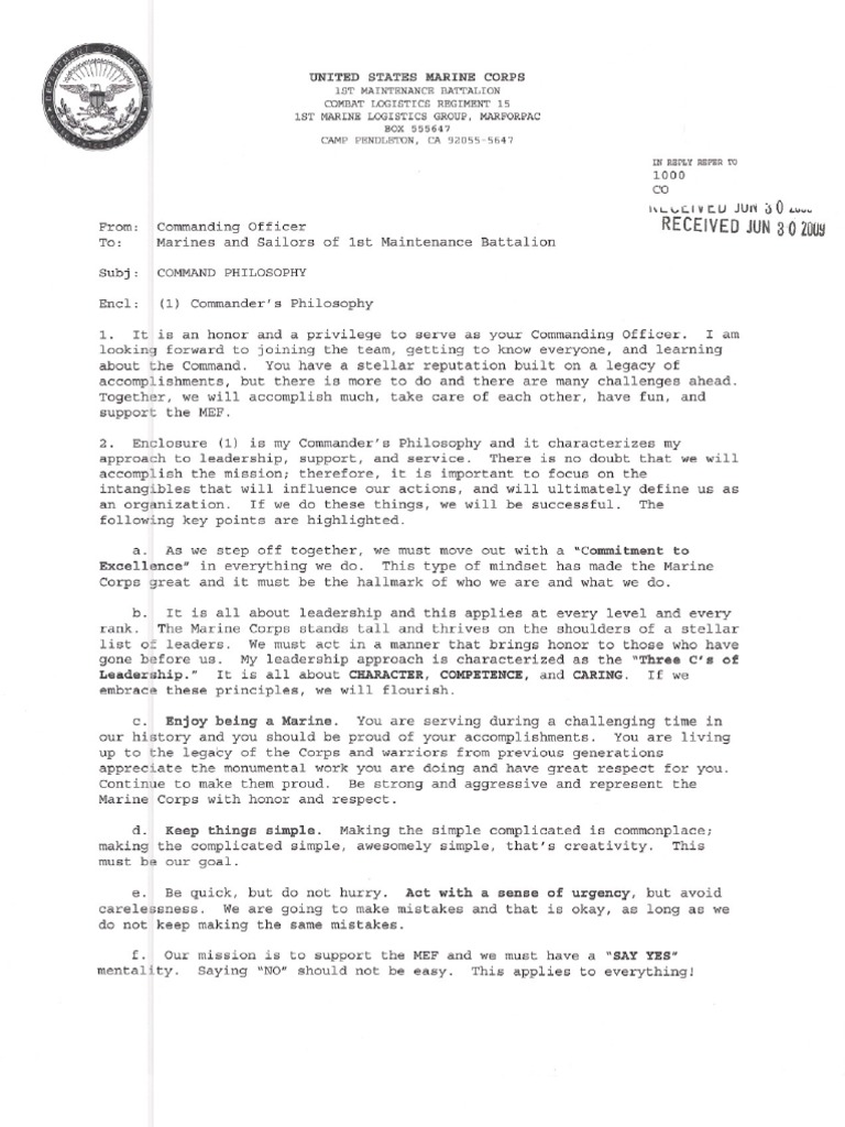 Command Philosophy of 1st Maintenance Battalion | PDF | Commanding ...