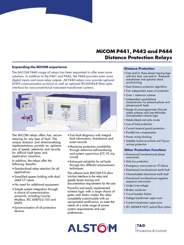 Micom P441, P442 and P444 Distance Protection Relays: Expanding The Micom Experience | PDF ...