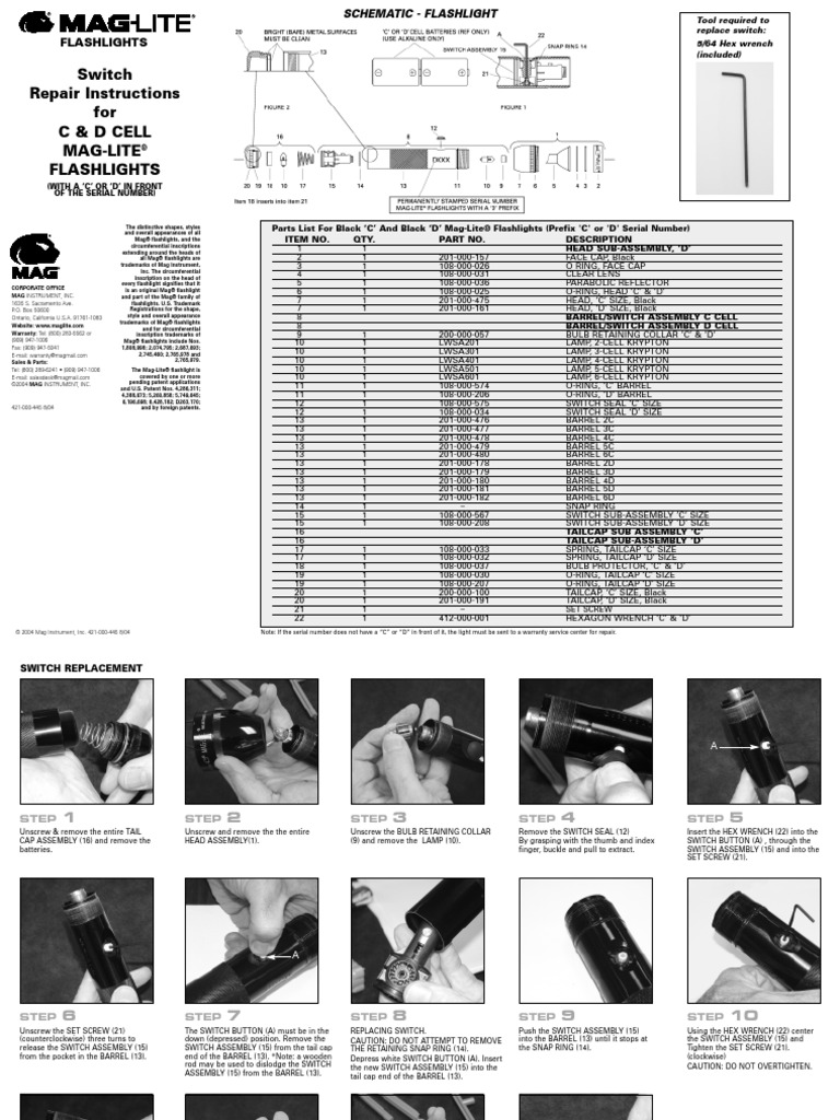 MAGLITE CD Switch Repair | PDF | Equipment | Components