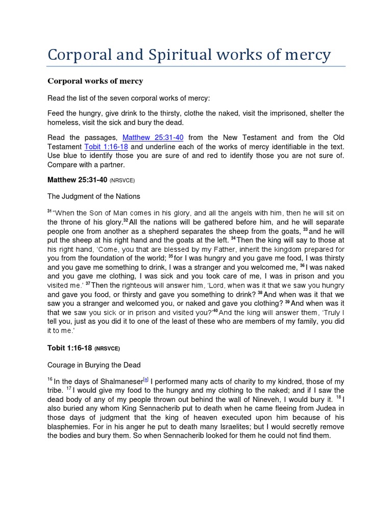Corporal Works of Mercy | PDF | Last Judgment | Religious Belief And ...