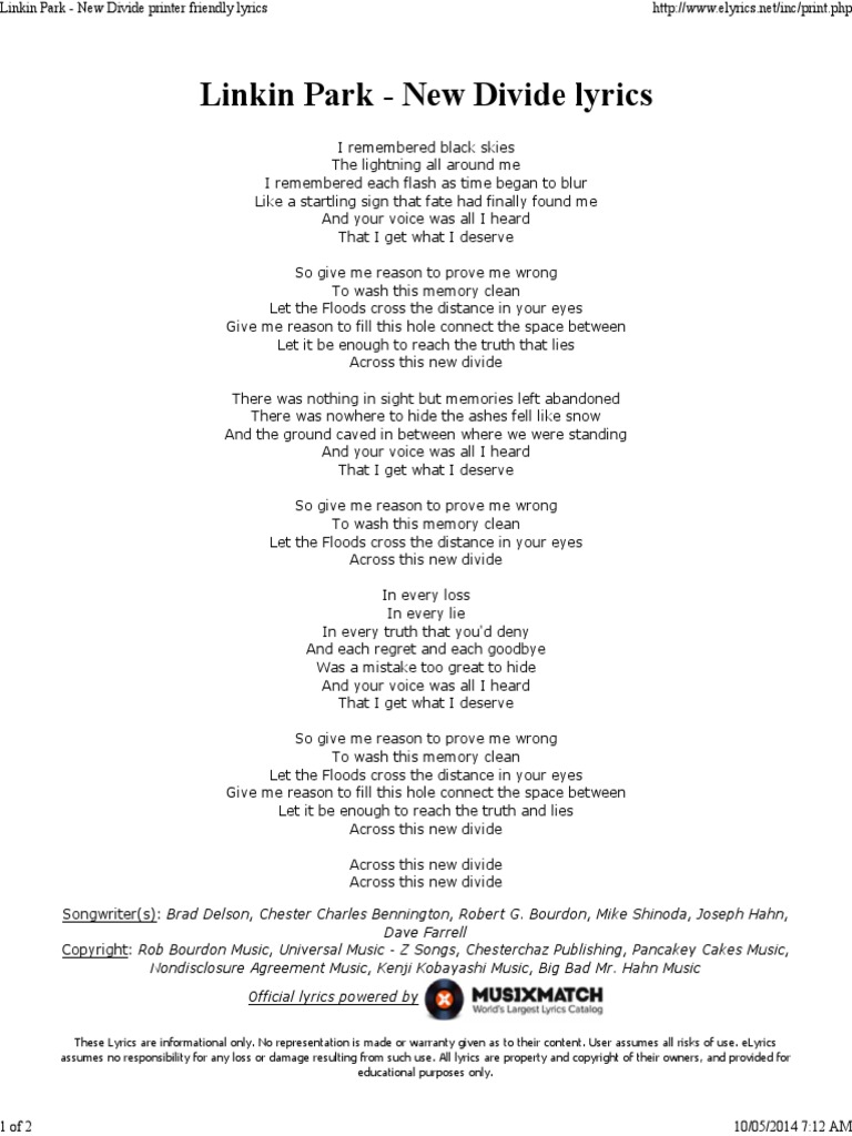 Linkin Park New Divide Guitar Chords
