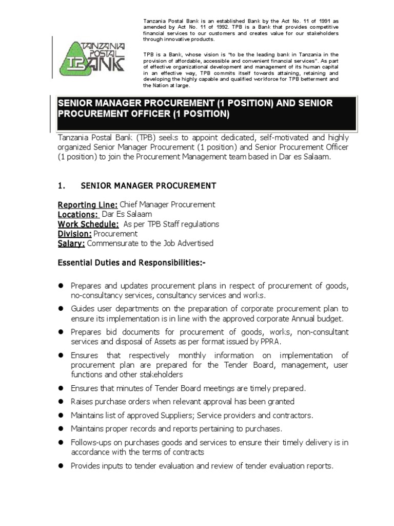 Job Advert - Procurement | PDF | Procurement | Supply Chain