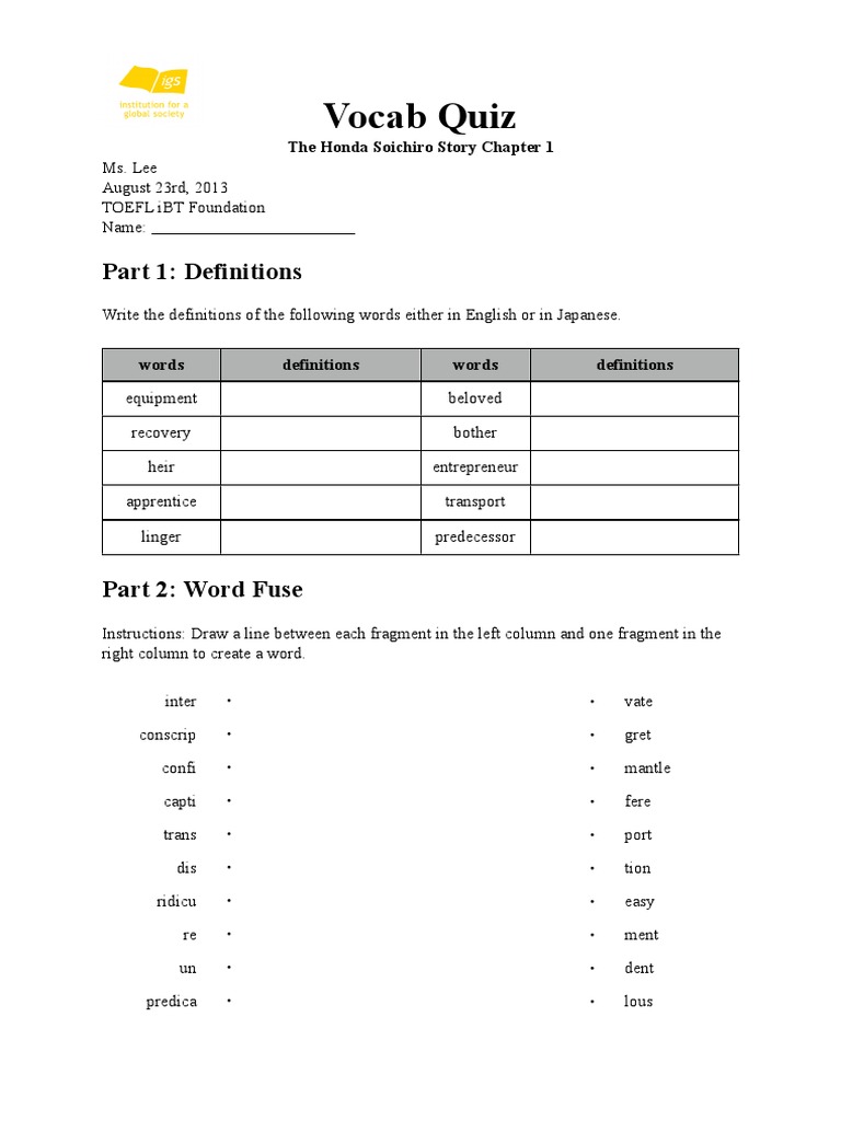 Vocab Quiz: Part 1: Definitions | PDF | Languages