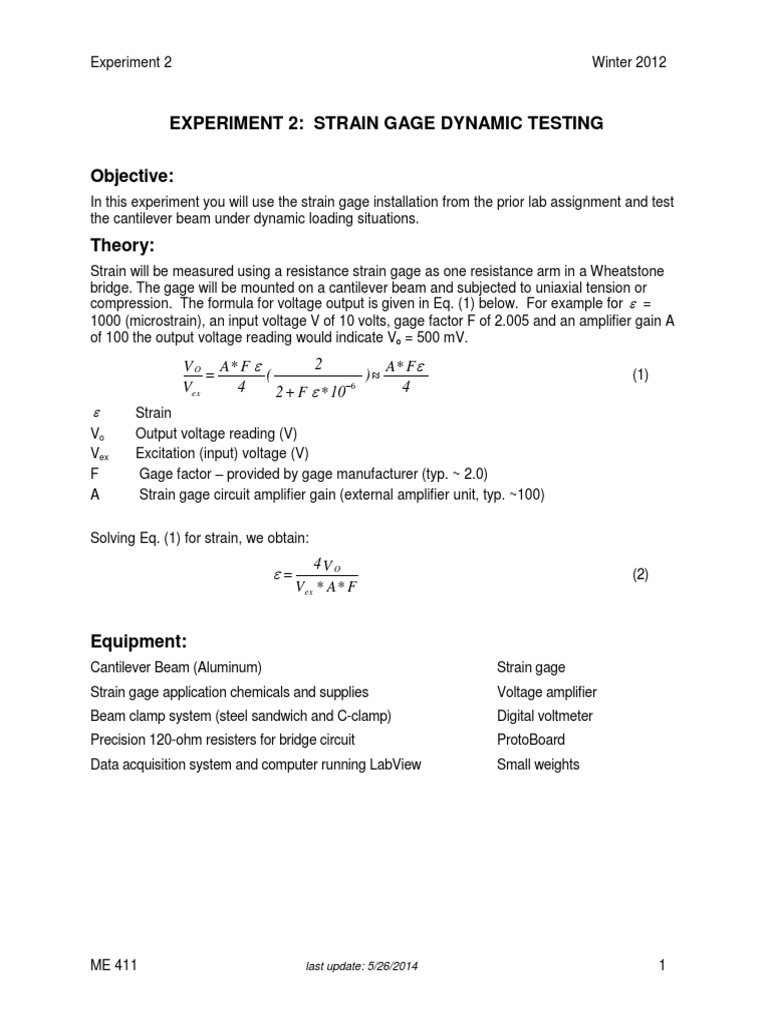 Experiment 2 Strain Gage Dynamic Testing W13 | PDF