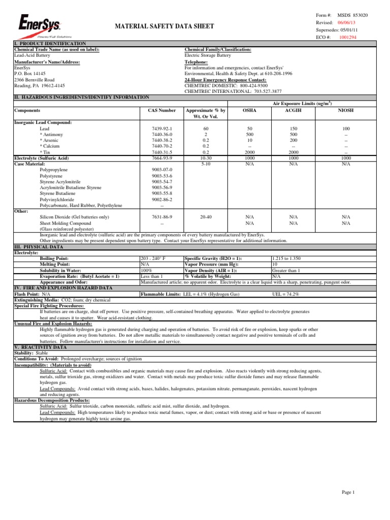 Material Safety Data Sheet | PDF | Sulfur | Lead