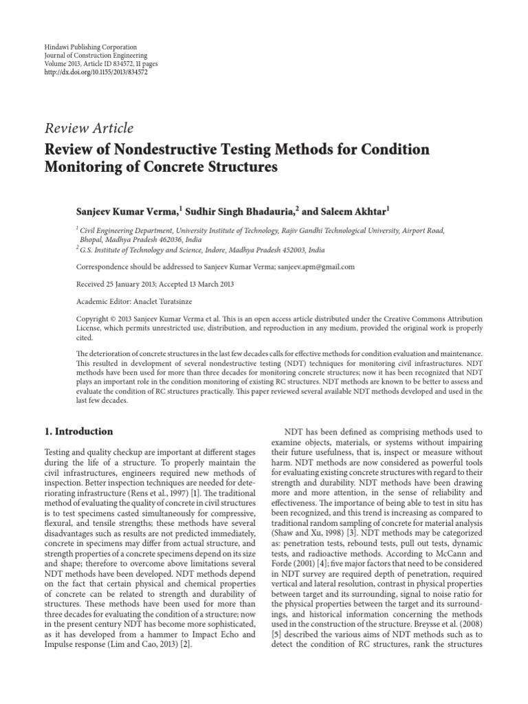 Review Article: Review of Nondestructive Testing Methods For Condition ...