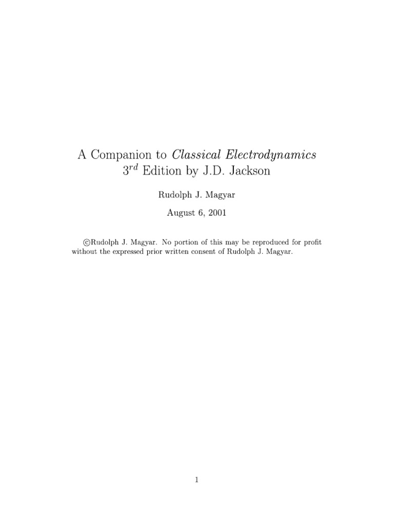A Companion To Classical Electrodynamics 3rd Edition by J D Jackson | PDF