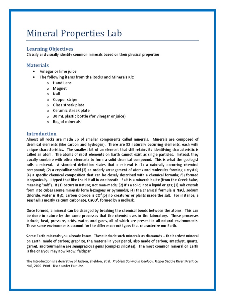 Mineral Properties Lab | PDF | Minerals | Chemical Compounds