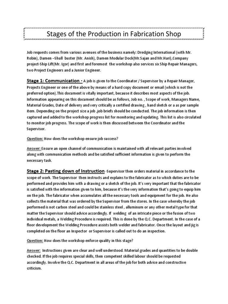 Fabrication Shop Production Stages | PDF | Welding | Construction
