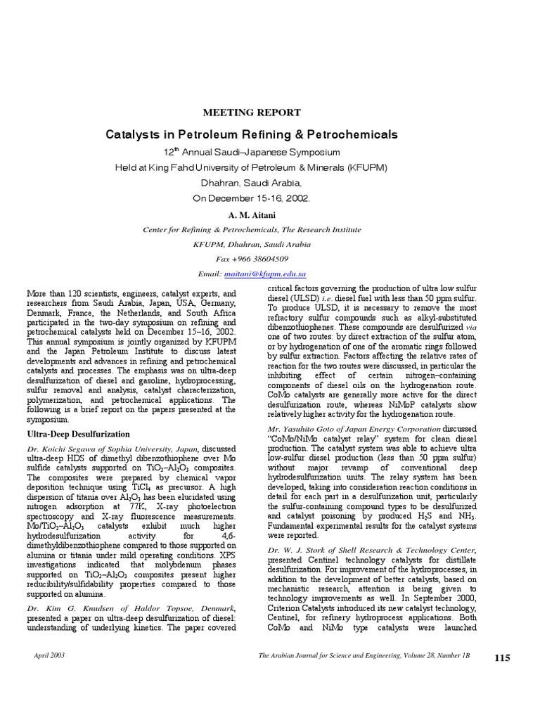 Catalyst in Refining Petrochemicals | PDF | Catalysis | Oil Refinery