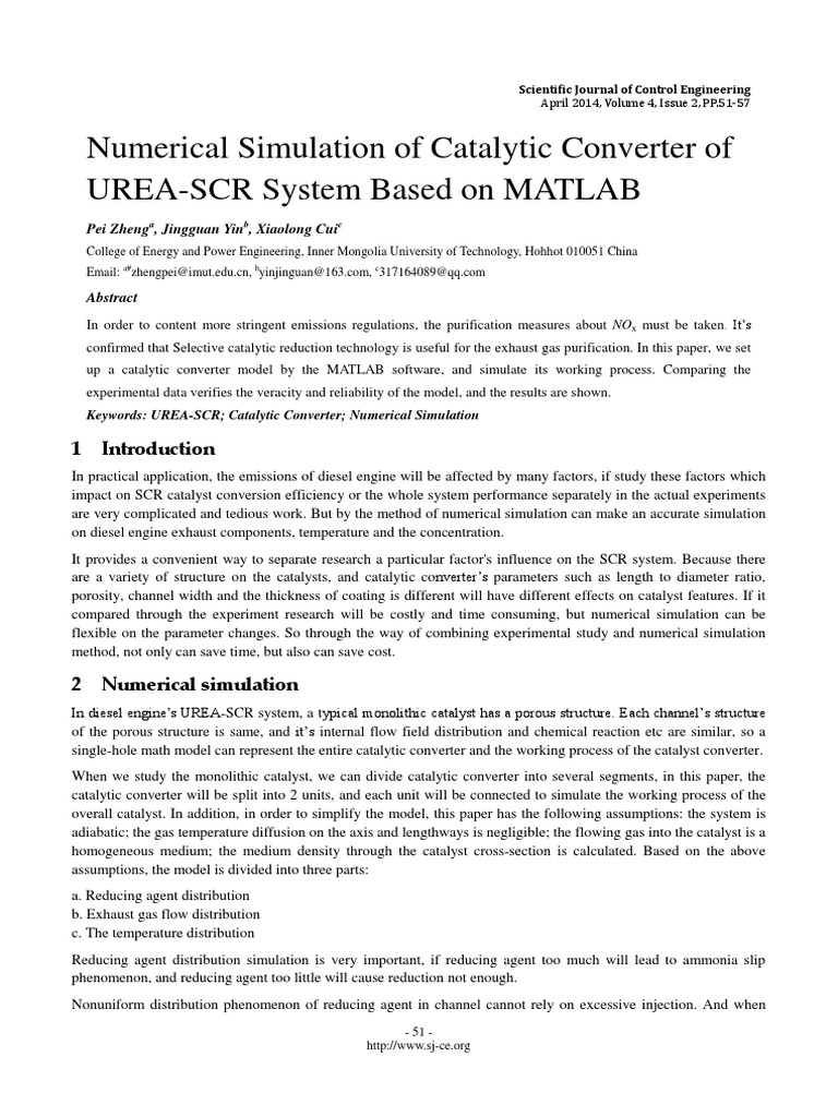 MATLAB Simulation of UREA-SCR System | PDF