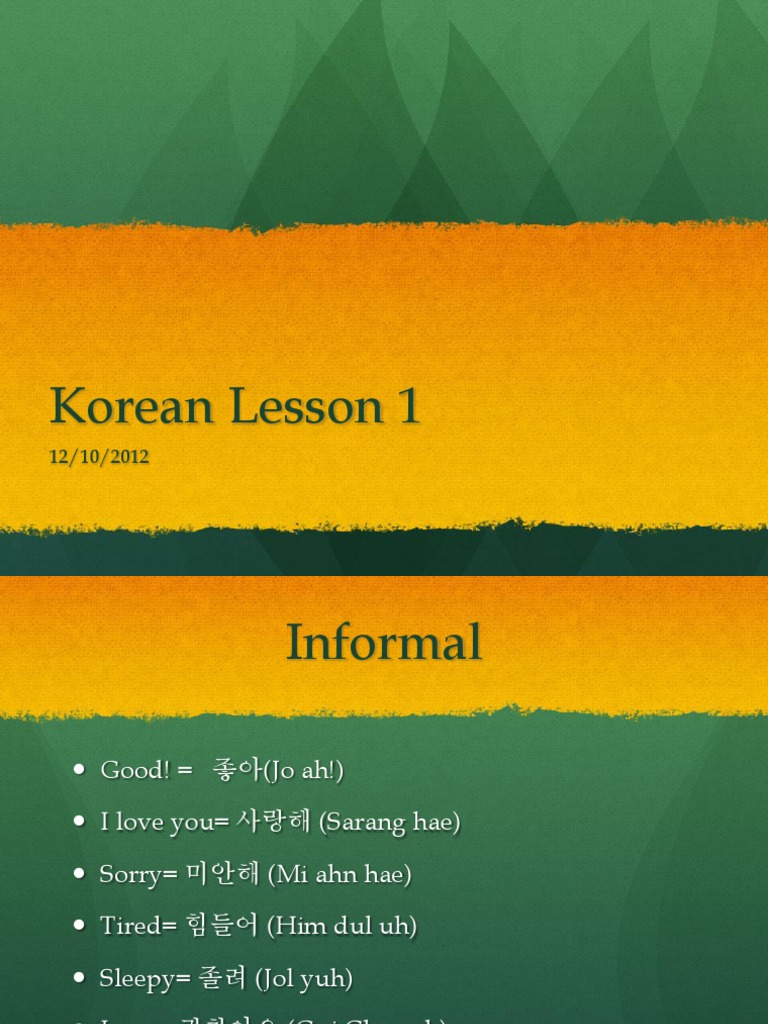 Korean Lesson 1: Basics of Informal Speech | PDF