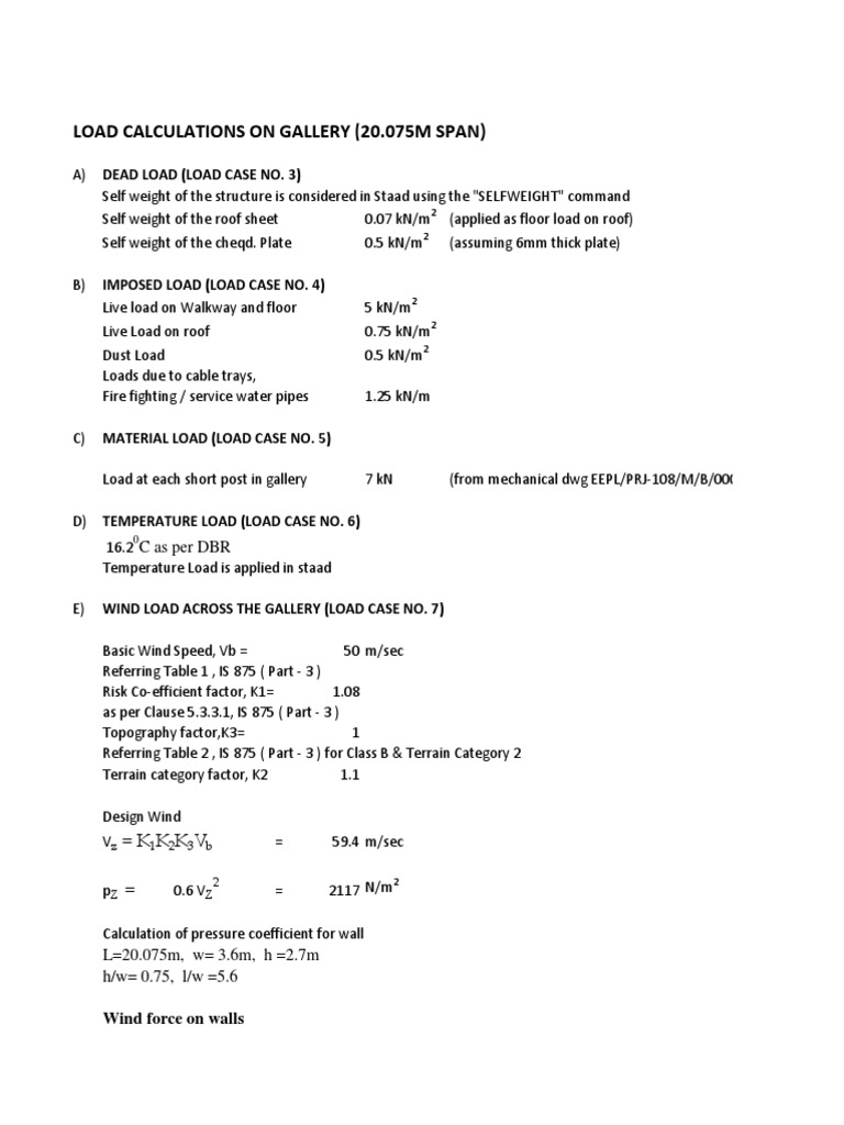 Gallery Load Calculations per IS 875 | PDF | Bending | Mechanical ...