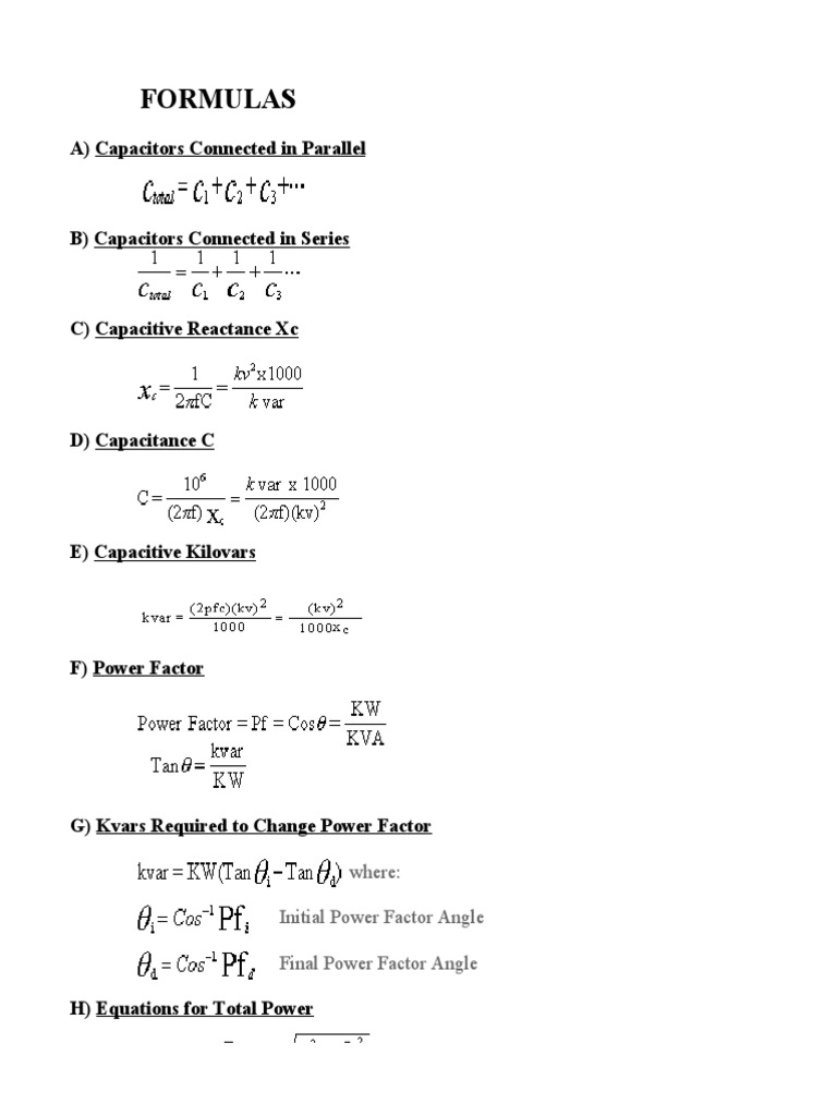 Formulas: A) Capacitors Connected in Parallel | PDF