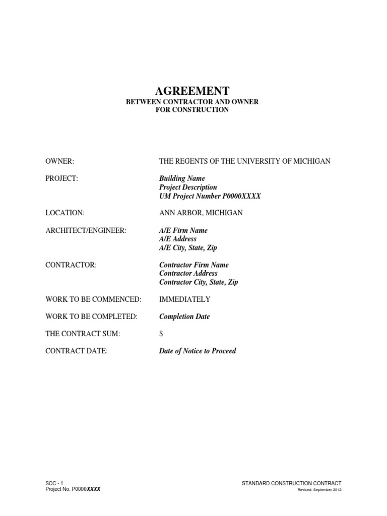 Agreement Between Contractor and Owner For Construction | PDF | General ...