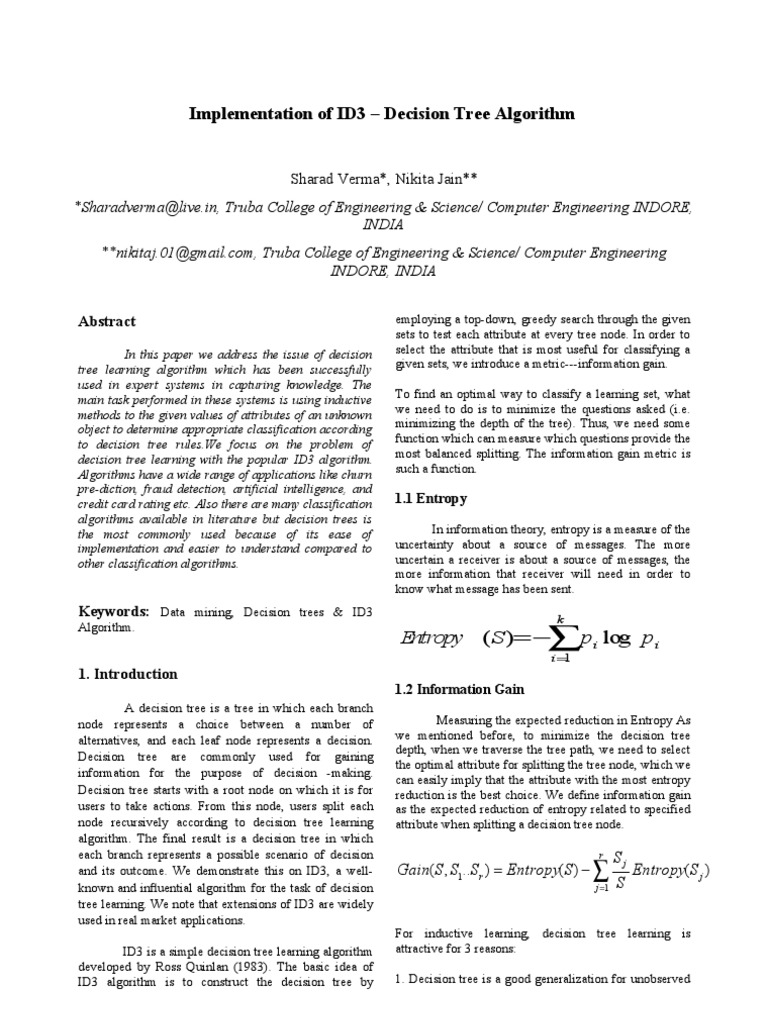 Id3 Algorithm Pdf Statistical Classification Theoretical Computer Science
