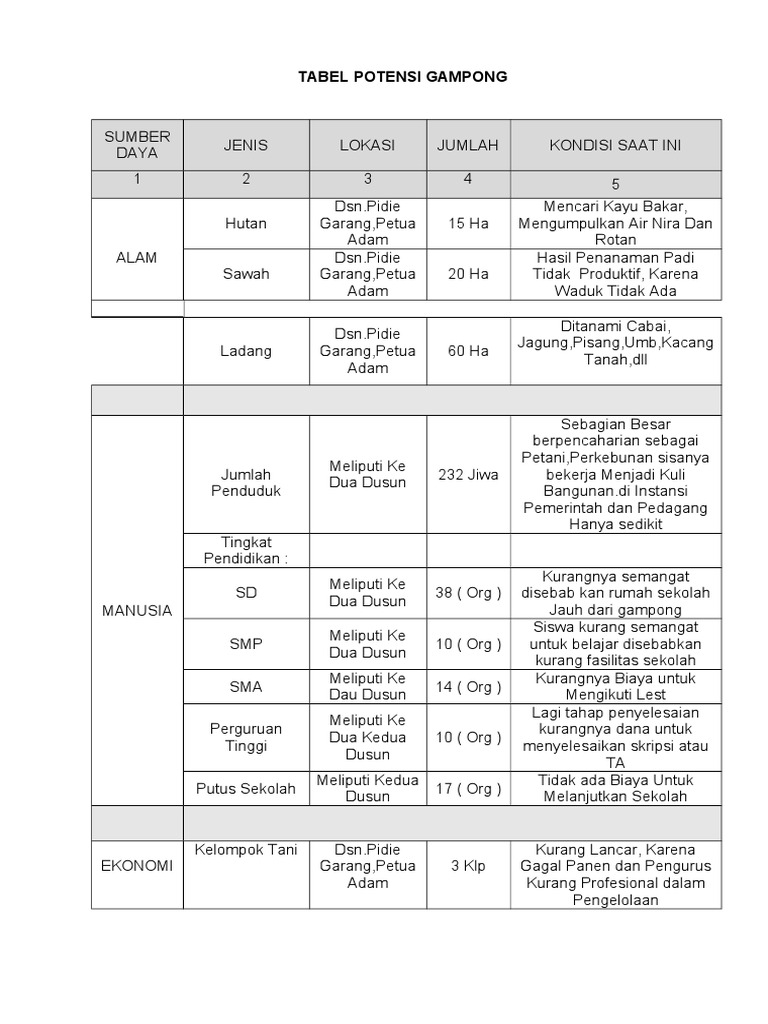 Tabel Potensi, Masalah, Perangkingan, Matrik | PDF | Komputasi dan ...