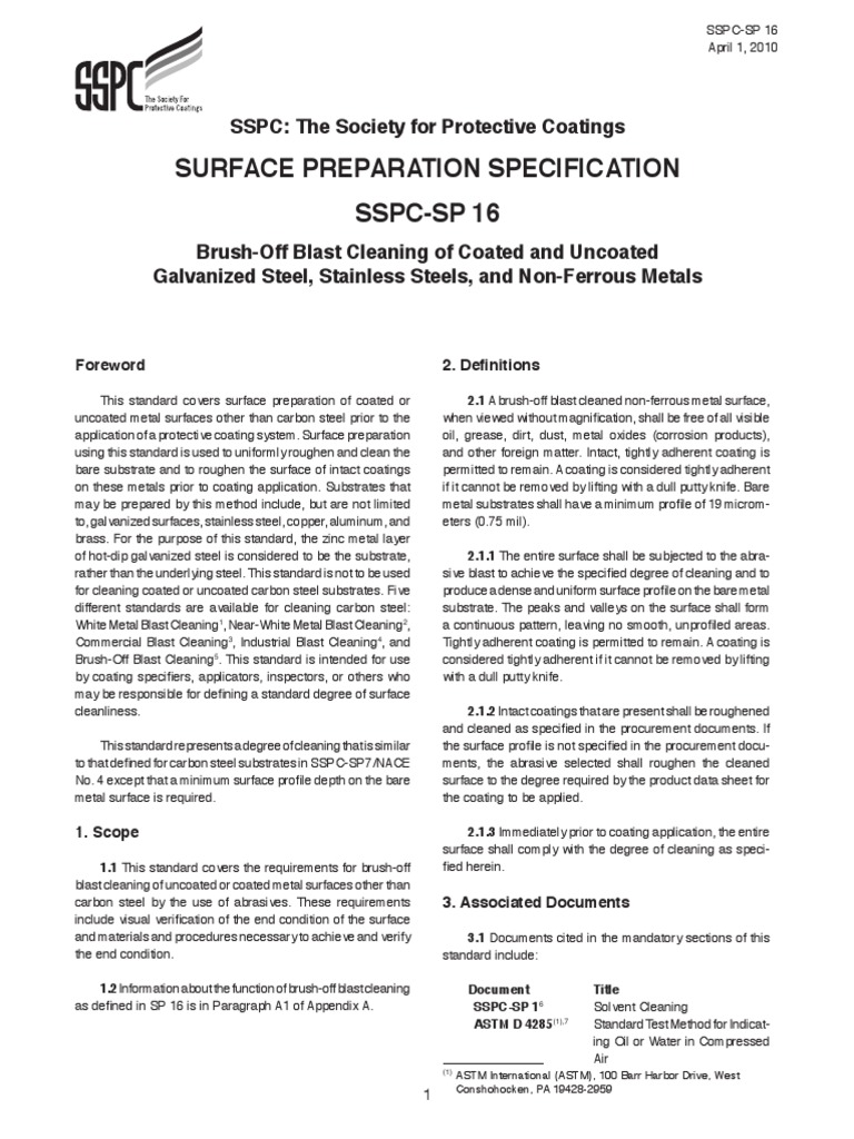 SSPC-SP 16: Brush-Off Blast Cleaning Standards | PDF | Abrasive | Corrosion