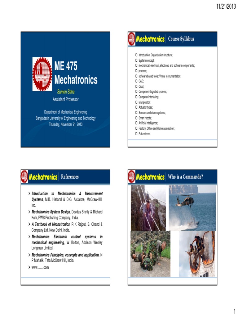 ME 475 Mechatronics Course Syllabus | PDF | Mechatronics | Mathematical ...